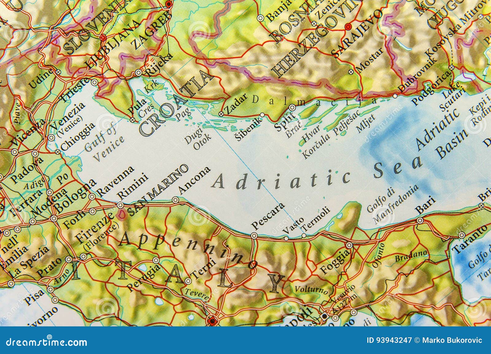 Geographic Map of European Adriatic Sea Stock Image - Image of ...