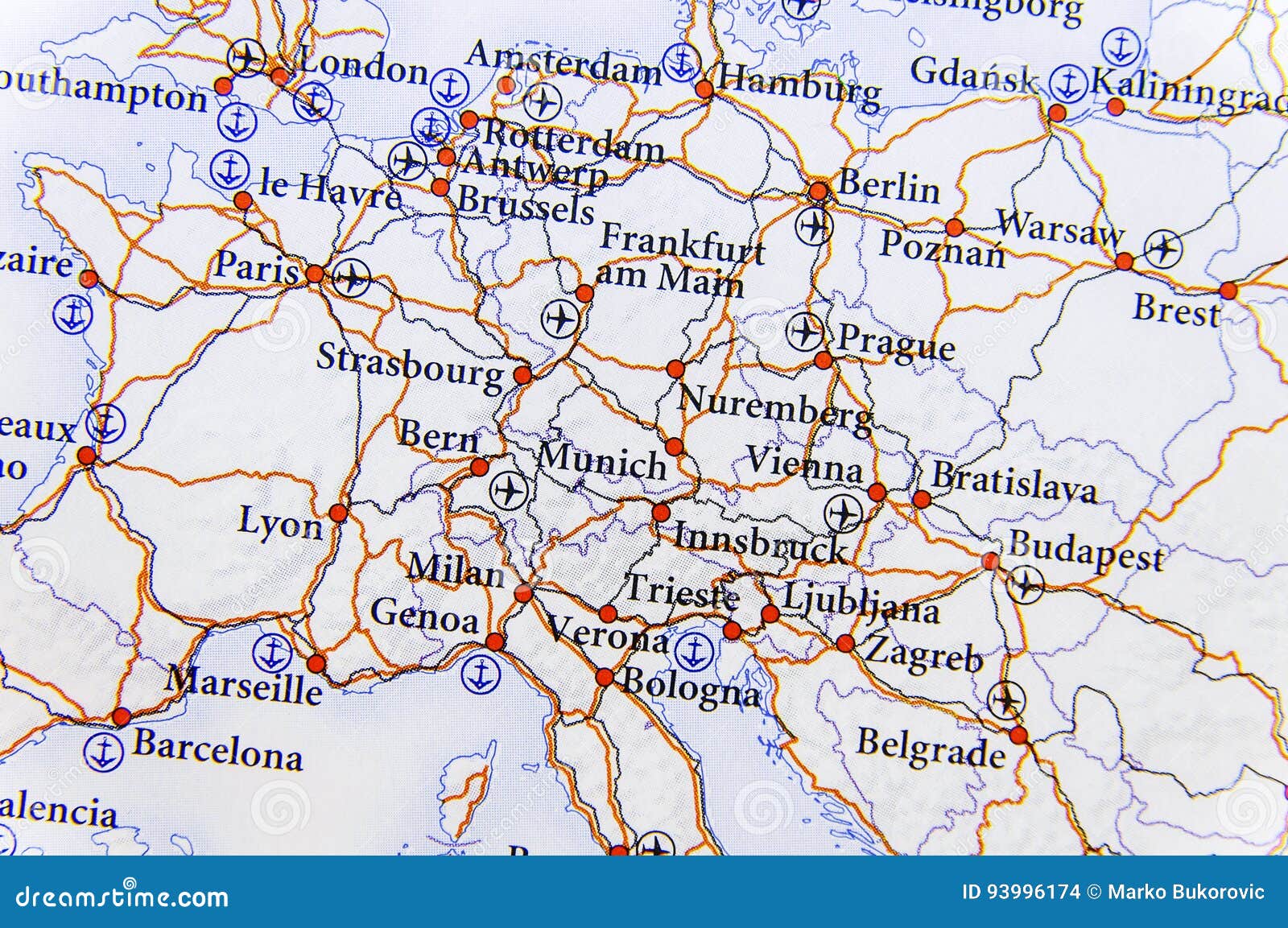 Geographic Map of European Countries with Highroad Close Stock Photo ...