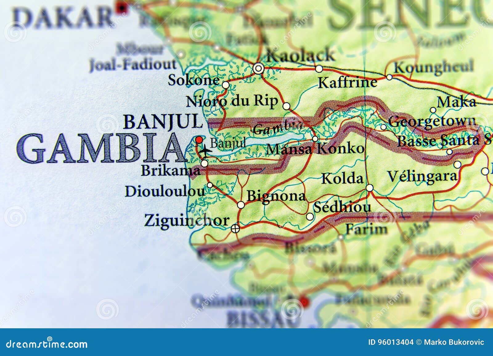 Geographic Map of Gambia Country with Important Cities Stock Photo ...