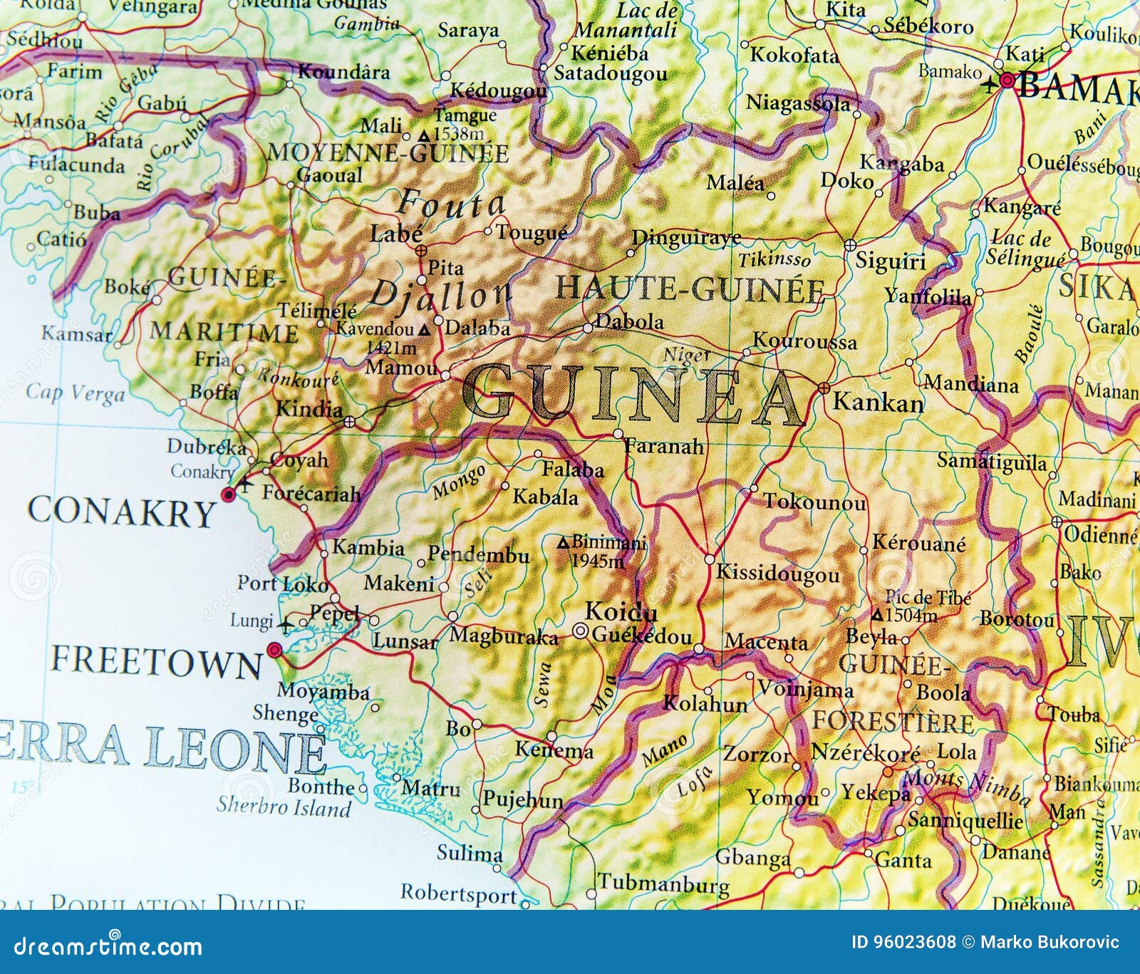 Geographic Map of Guinea with Important Cities Stock Photo - Image of ...