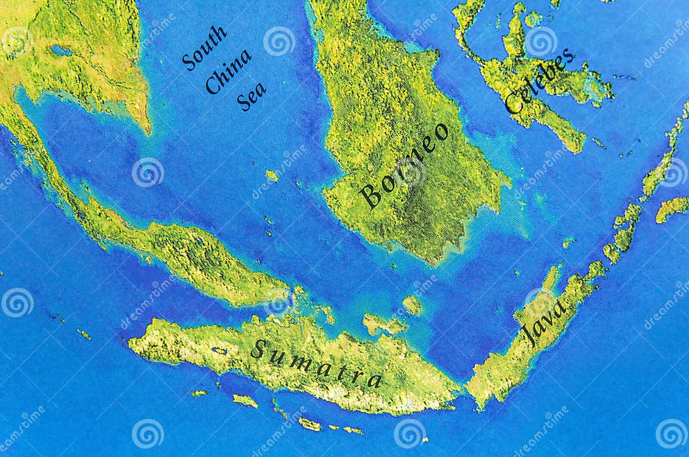 Geographic Map of Java, Sumatra, Celebes and Borneo Islands Stock Image ...