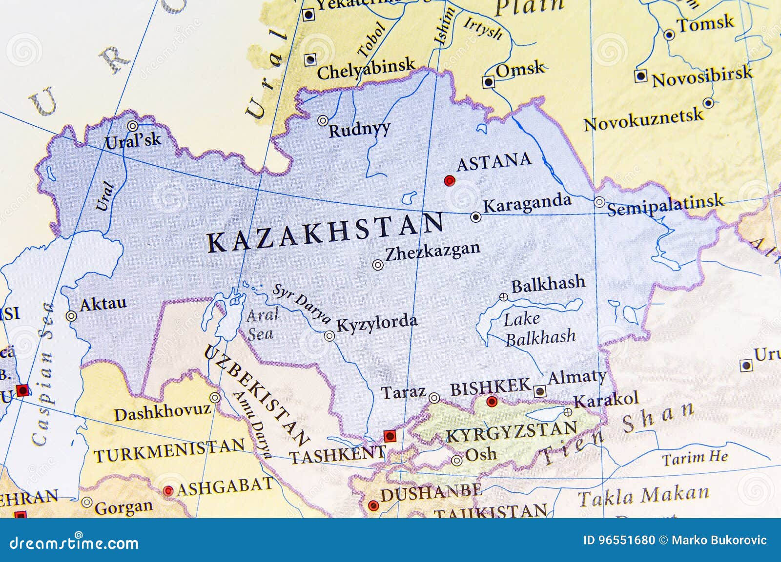 Geographic Map of Kazakhstan with Important Cities Stock Photo - Image ...