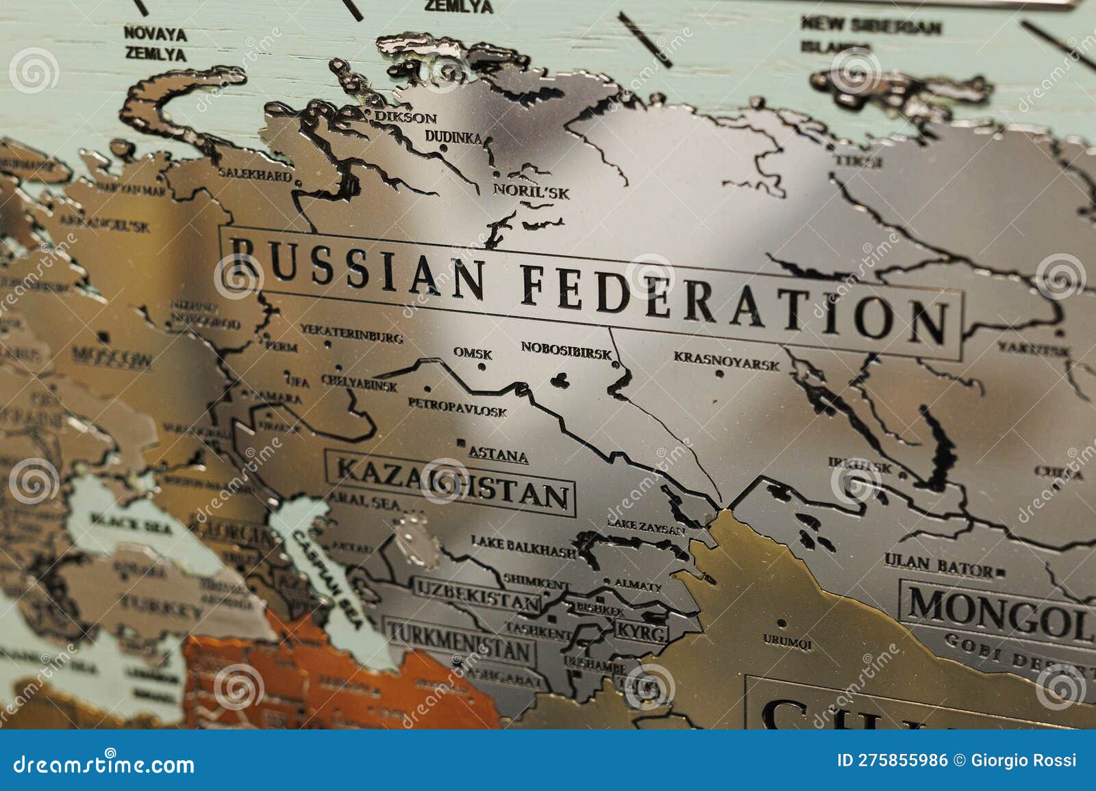 Geographic Map Made of Metallic Material with the Russian Territories ...
