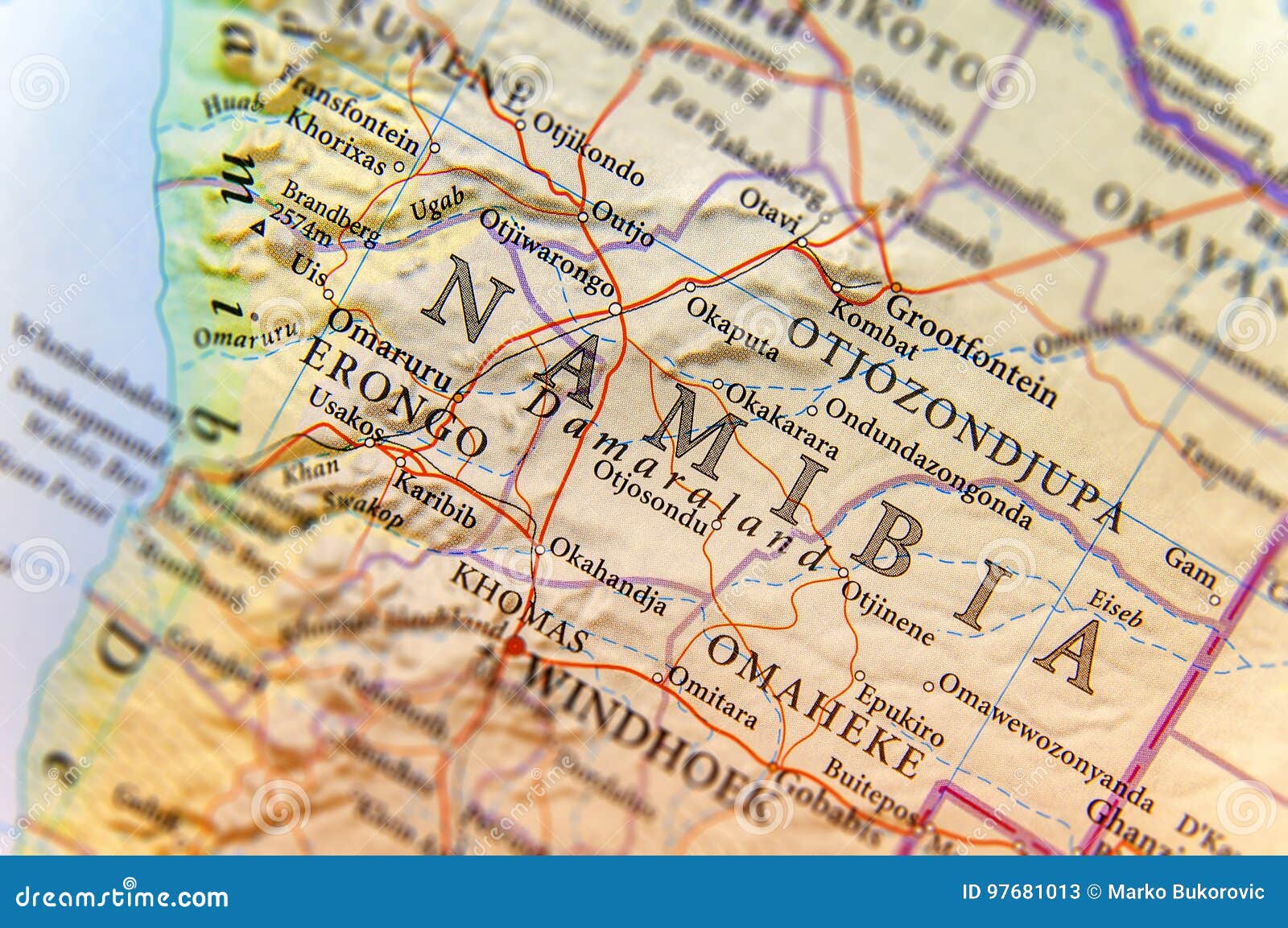 Geographic Map of Namibia with Important Cities Stock Image - Image of ...
