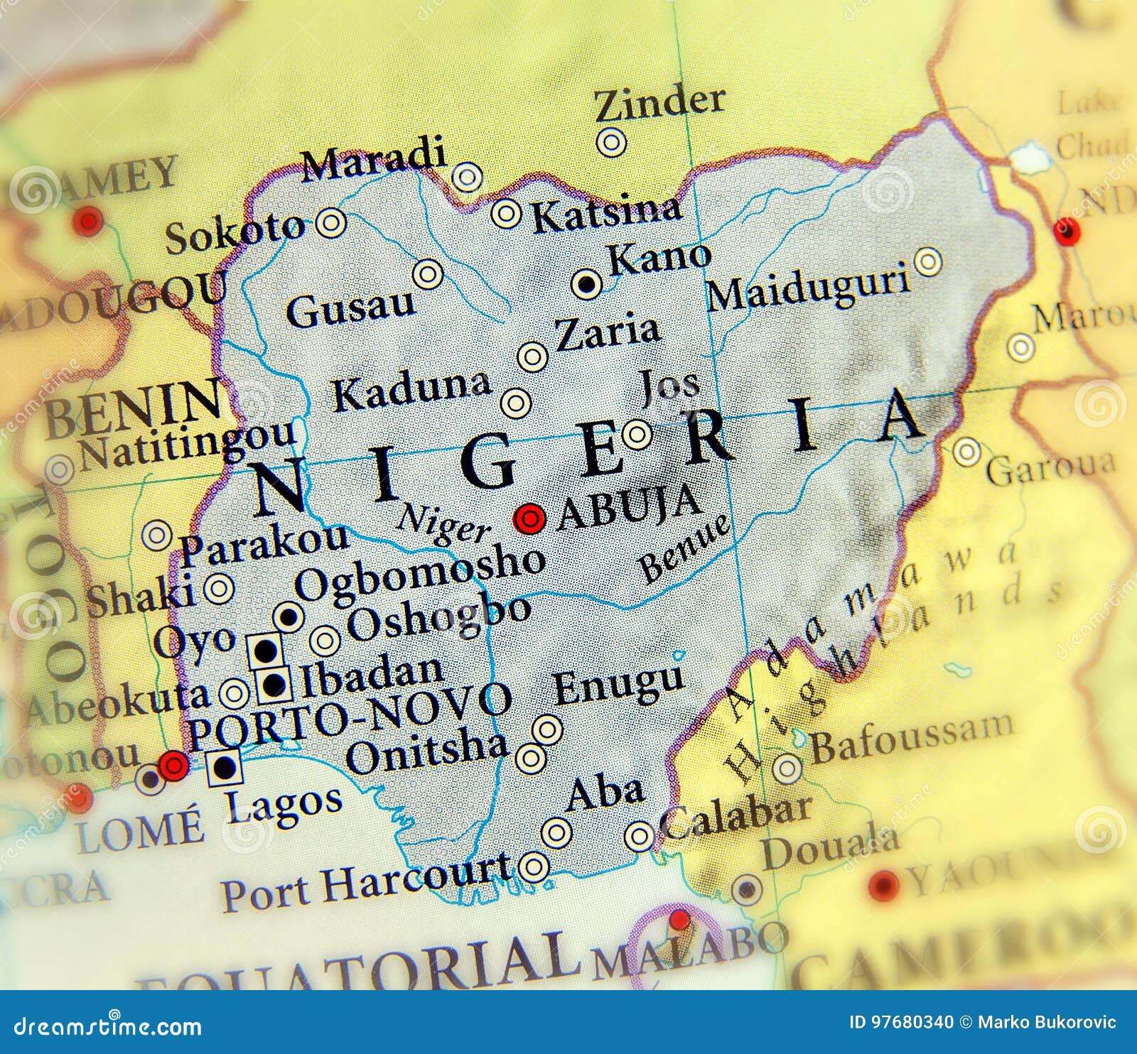 Geographic Map of Nigeria with Important Cities Stock Photo - Image of ...