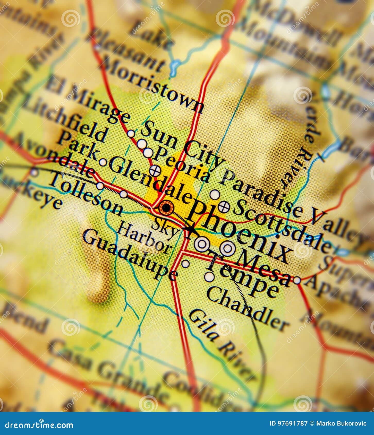 Geographic Map of Phoenix City Close Stock Image - Image of great ...