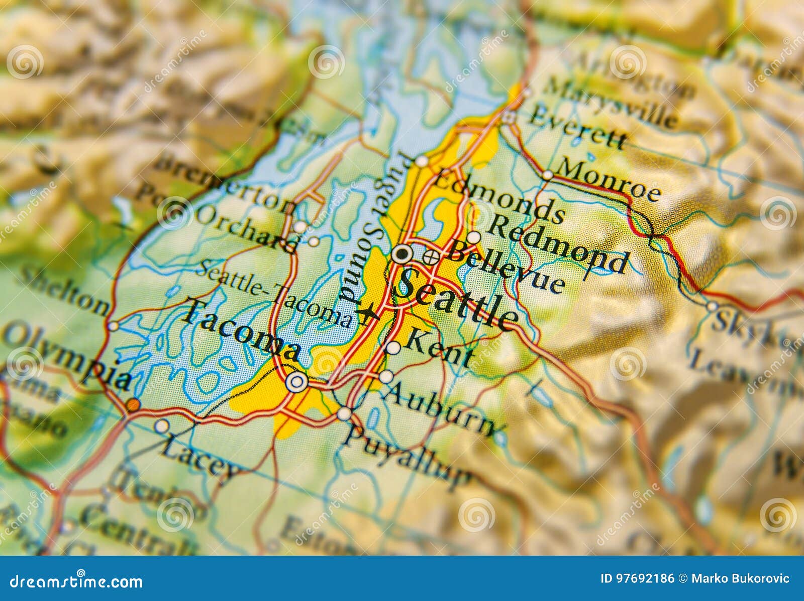 Geographic Map of Seattle City Close Stock Photo - Image of journey ...