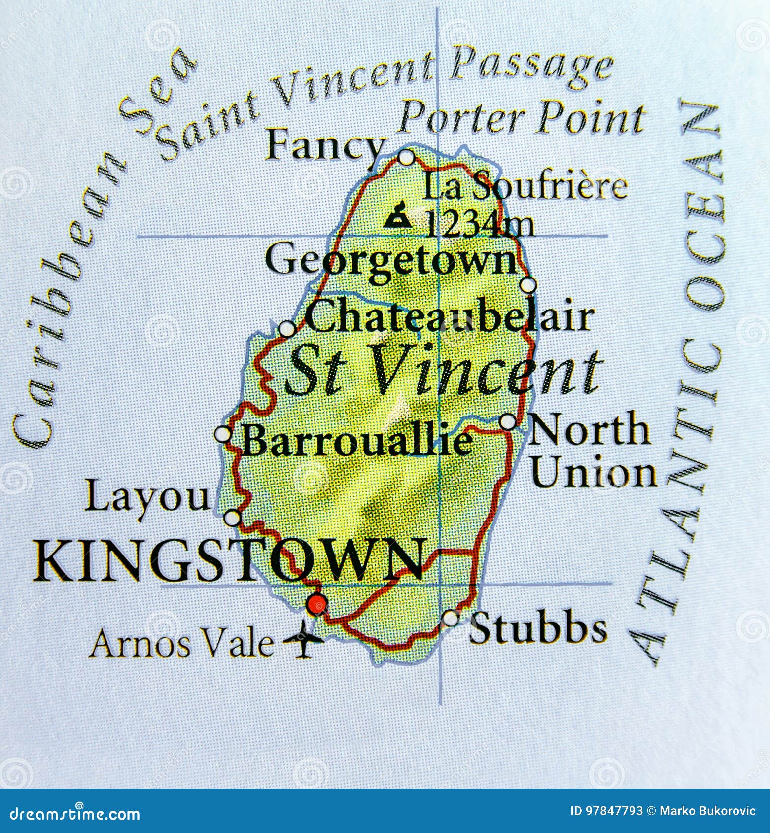 Geographic Map of St Vincent Country with Important Cities Stock Image ...