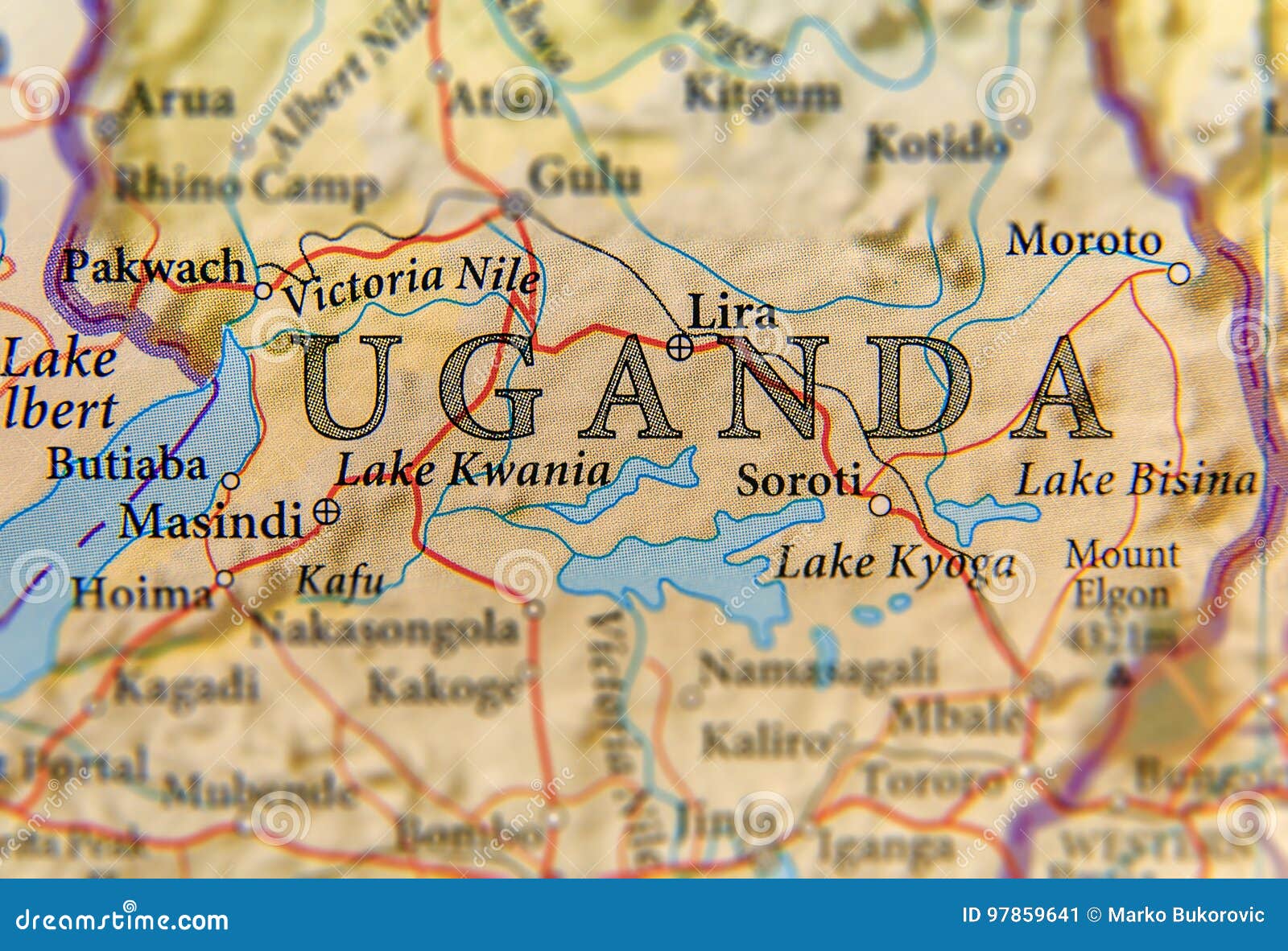Geographic Map of Uganda with Important Cities Stock Image - Image of ...
