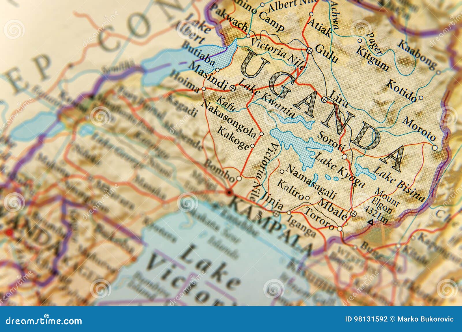 Geographic Map of Uganda with Important Cities Stock Photo - Image of ...