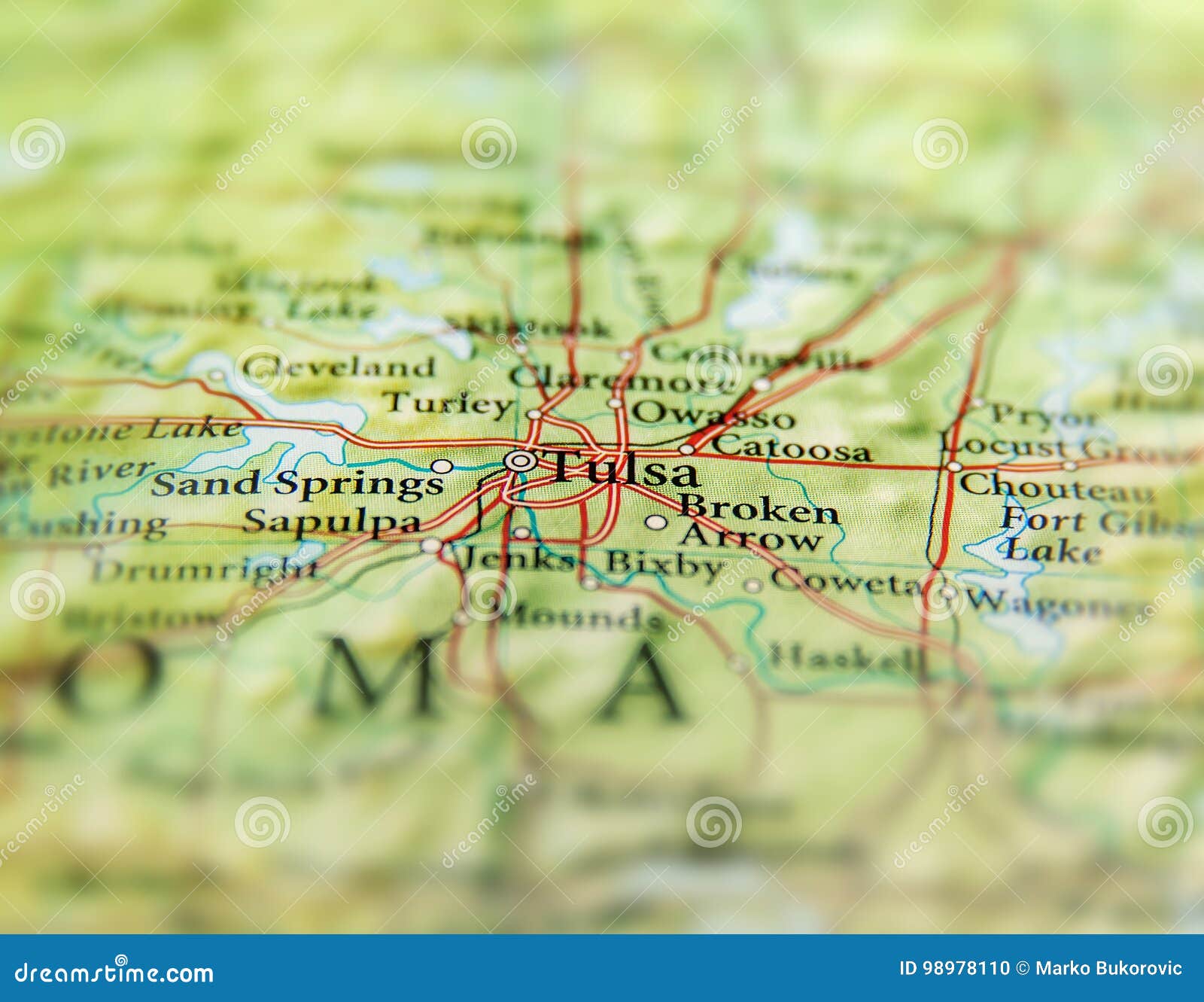 Geographic Map of US State Oklahoma and Tulsa City Close Stock Photo ...