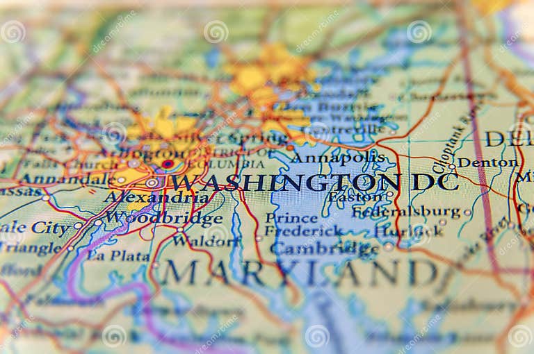 Geographic Map of Washington DC Close Stock Photo - Image of continent ...