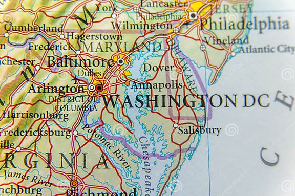 Geographic Map of Washington DC Close Stock Photo - Image of round ...