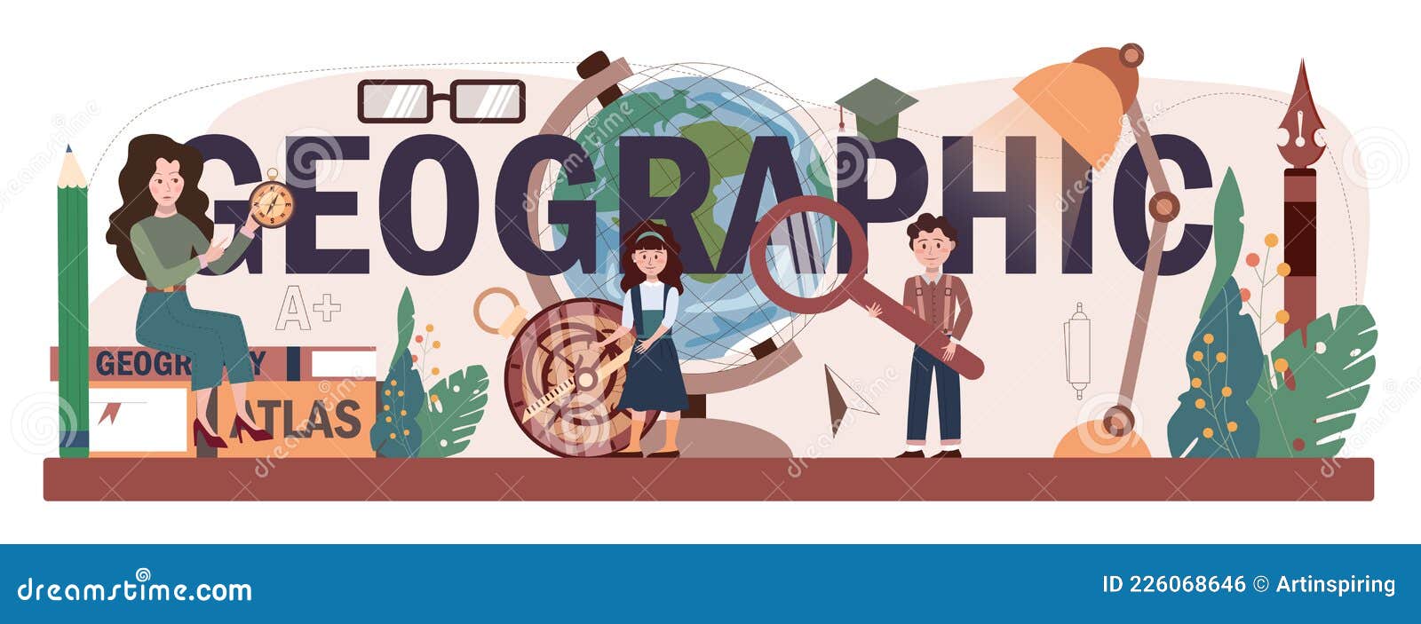 Geographic Typographic Header. Students Learning the Lands Stock Vector ...