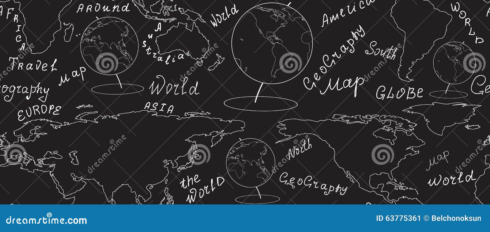 Geographic Vector Seamless Pattern with World Map and Globes ...