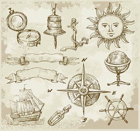 Geographical Elements of Design Stock Vector - Illustration of nautical ...