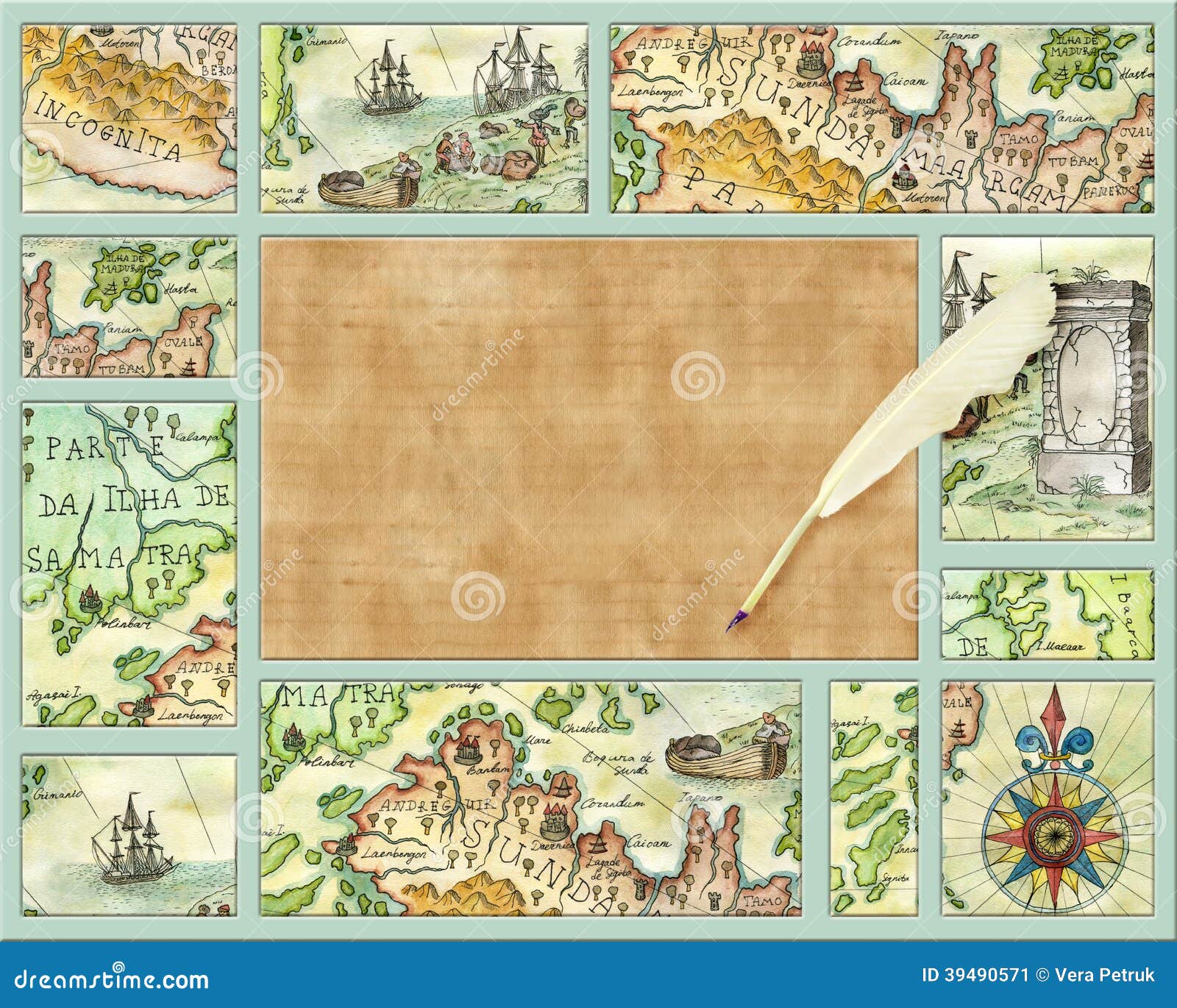 Geographical Frame with Map 3 Stock Illustration - Illustration of boat ...