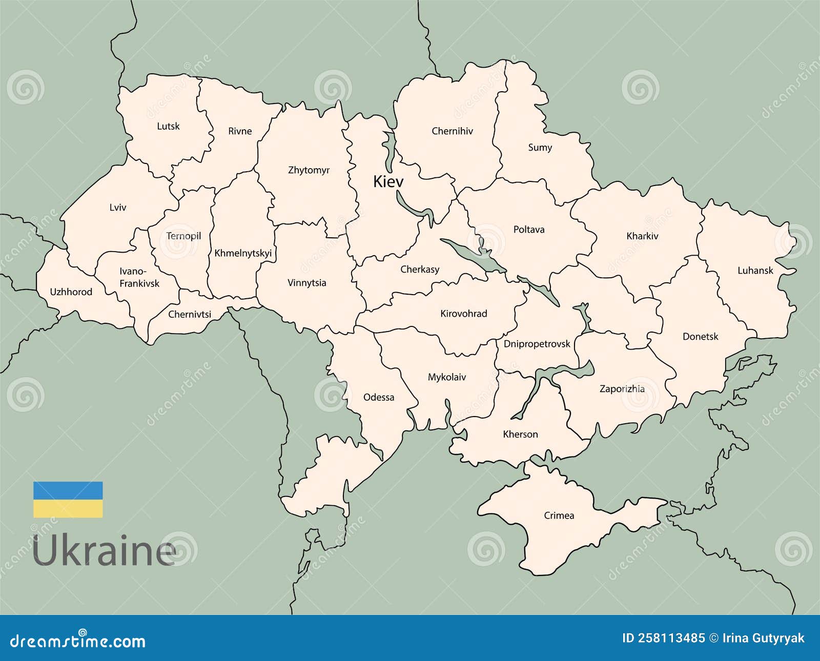 Map of Ukraine stock illustration. Illustration of vector - 258113485