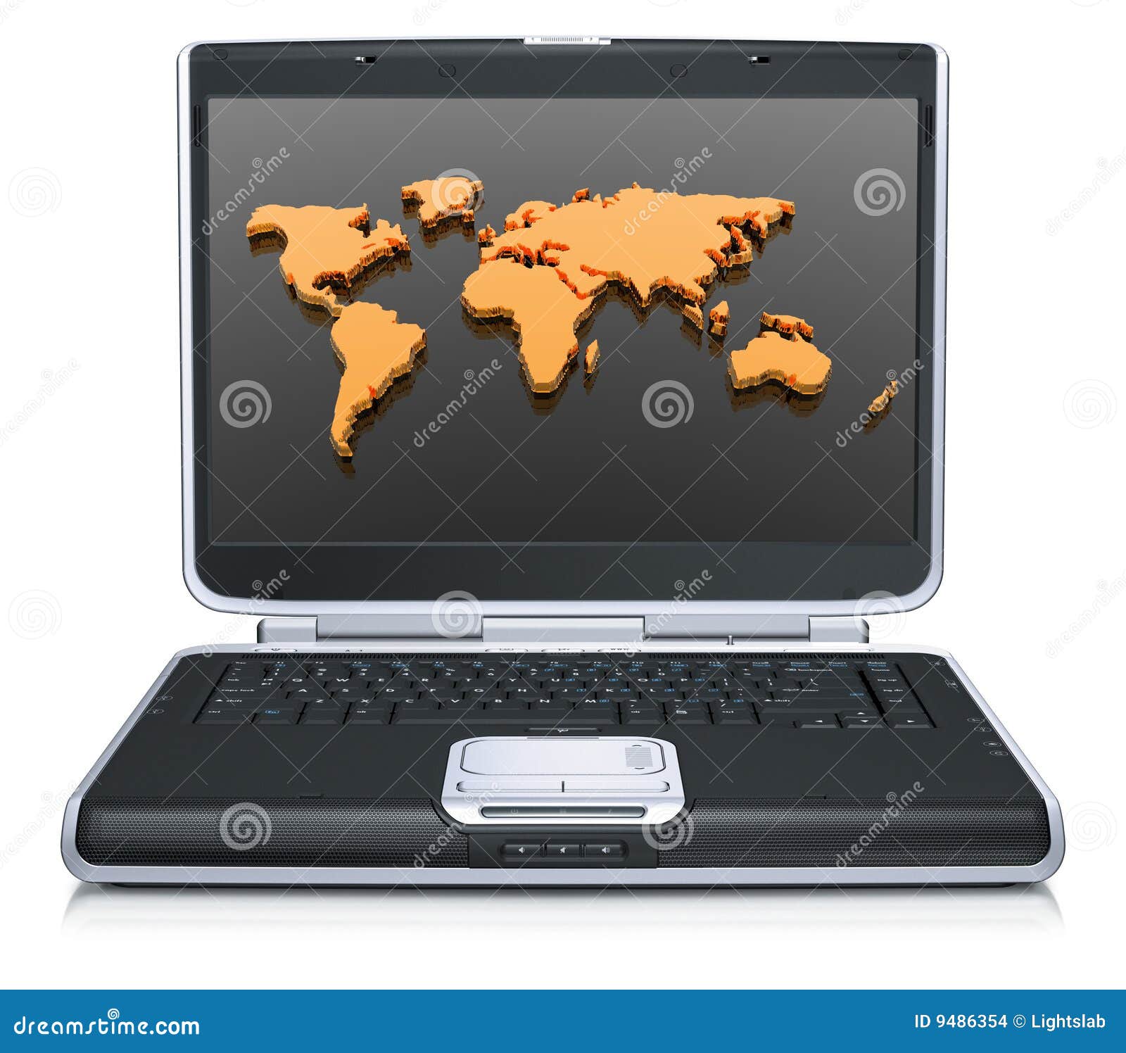 Geographical World Map on Laptop Screen Stock Illustration ...