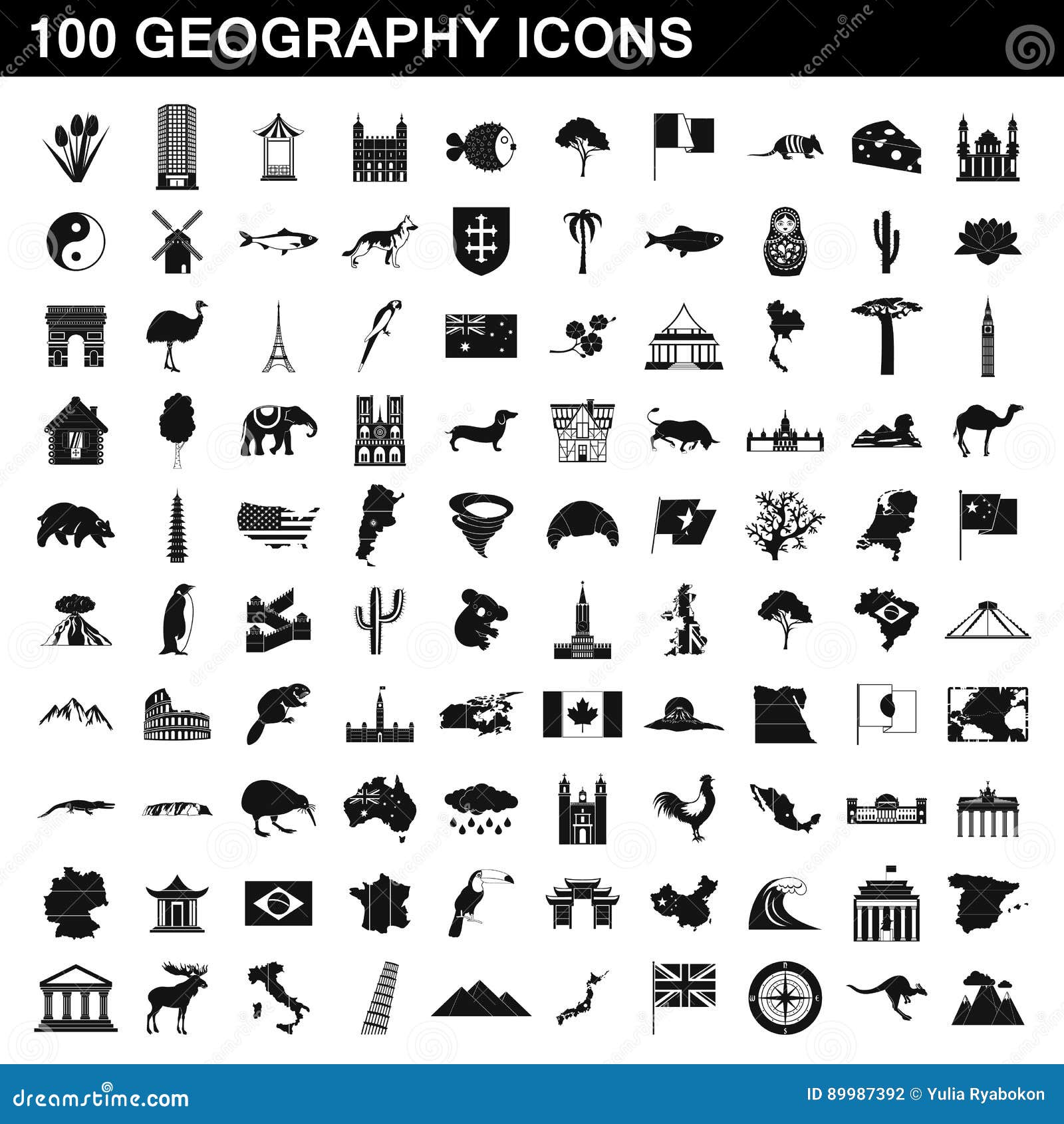 100 Geography Icons Set, Simple Style Stock Vector - Illustration of ...