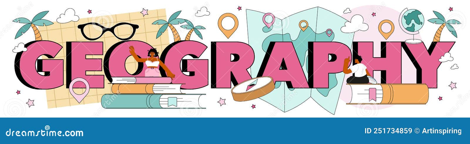 Geography Typographic Header. Students Learning the Lands and ...