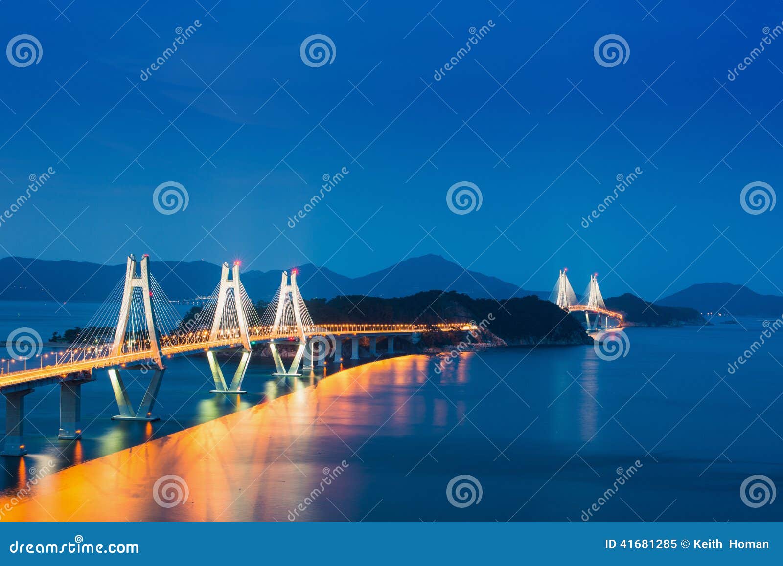 Geoje Toll Bridge from Mountain Stock Image - Image of metal, road ...