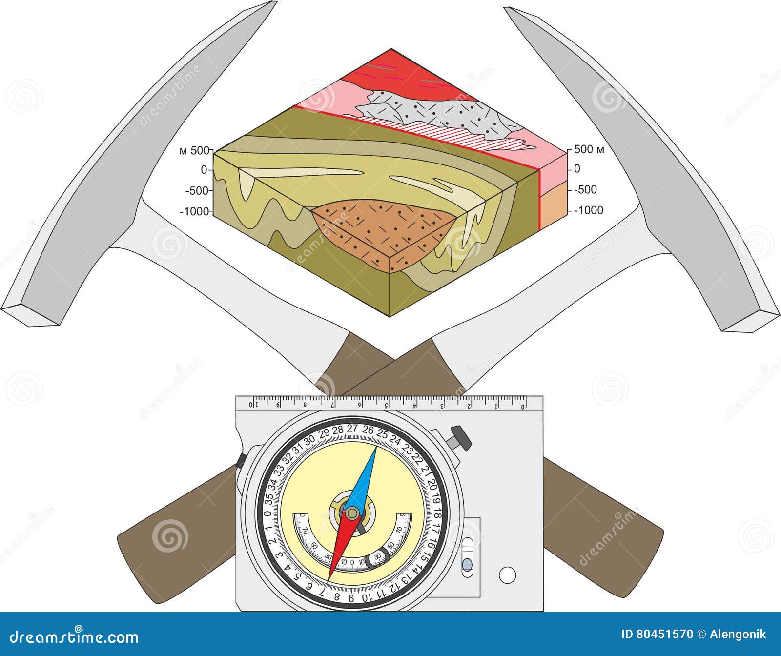 Geological Compass, Geological Hammer and a Block Diagram. Stock Vector ...