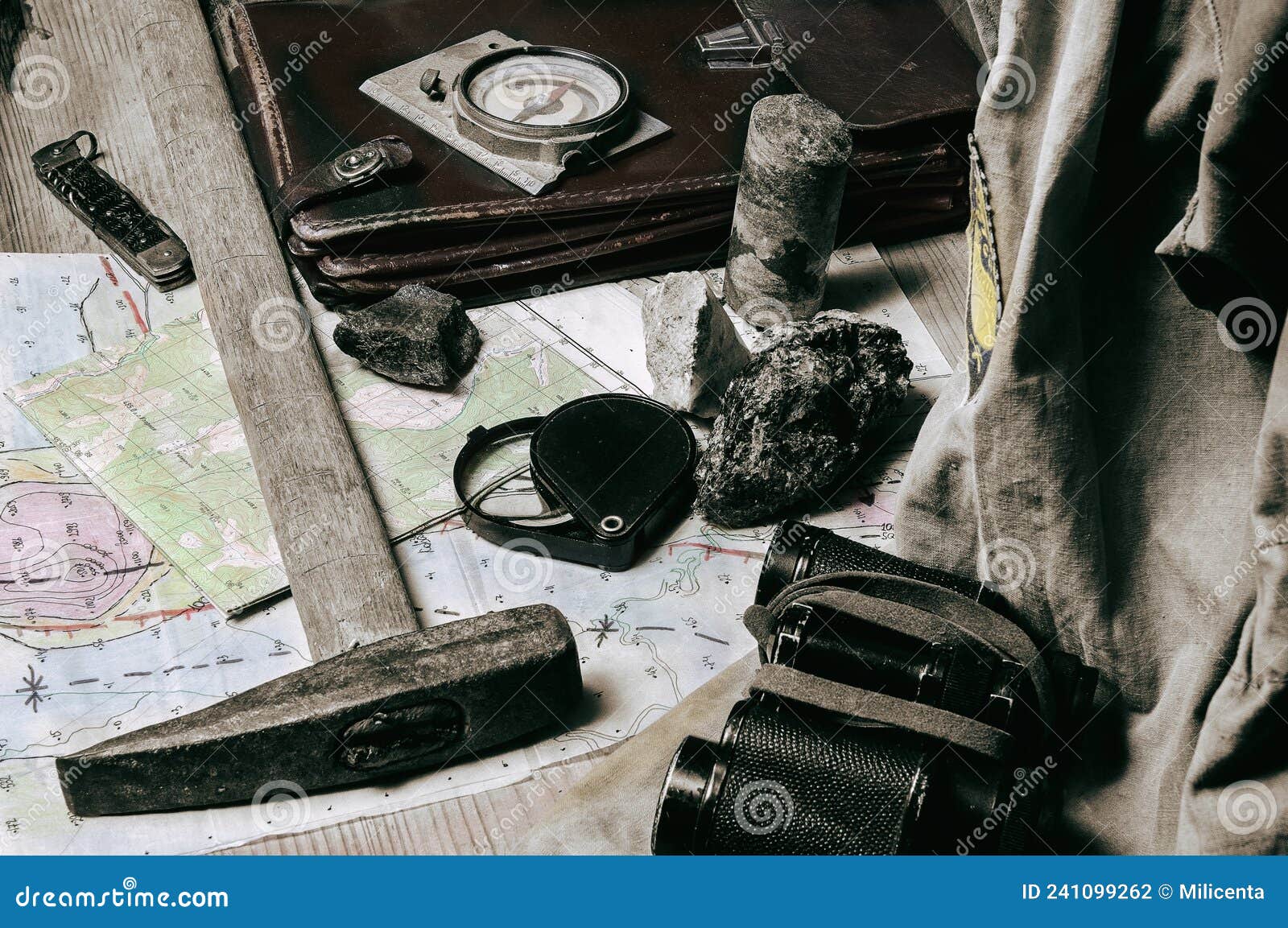 Geological Fieldwork Tools - Field Vintage Geology Concept Stock Photo ...