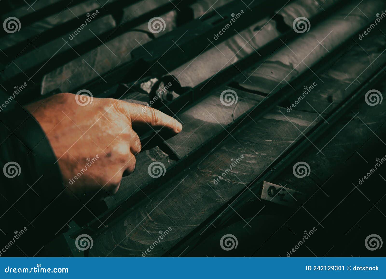 Geological Gold Core Samples with Team of Mining Workers Measuring ...