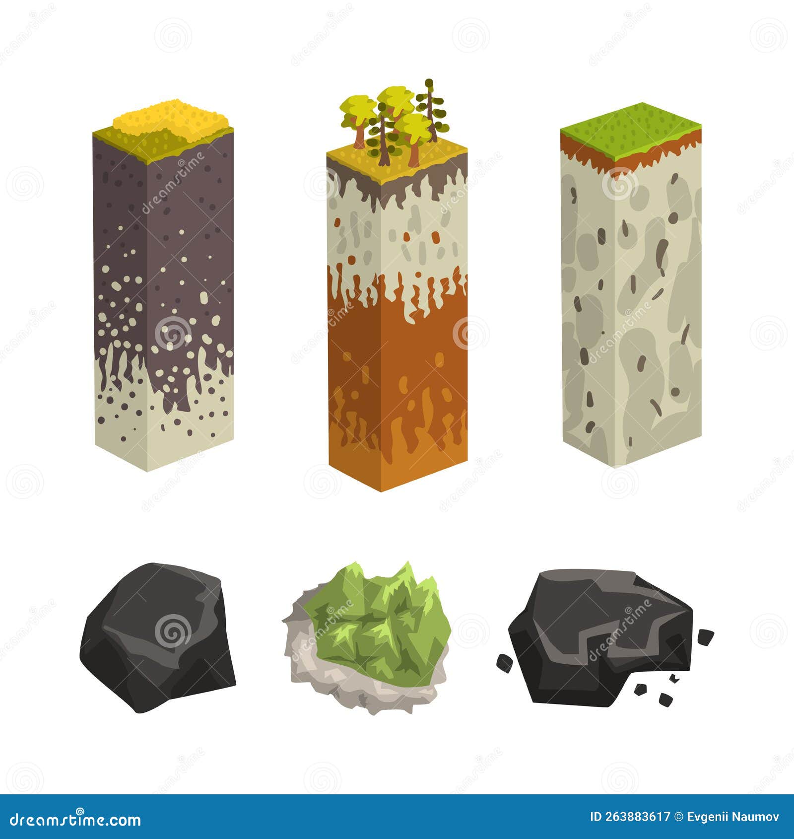 Geological Layered Column of Soil with Cut Section and Mineral Vector ...