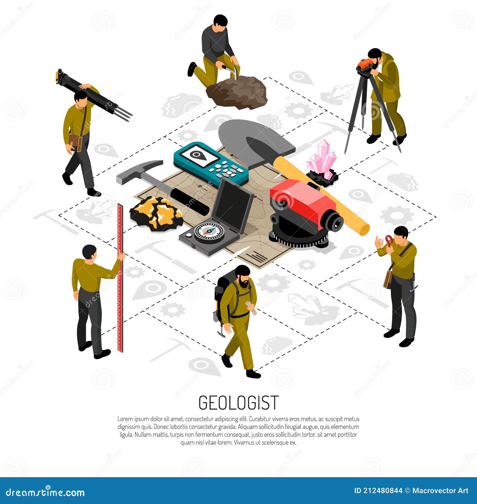 Geologist Field Work Composition With Man And Woman Taking Geodetic ...