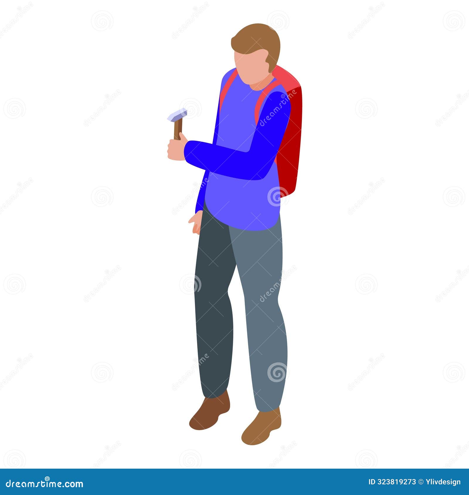 Geologist Holding Geological Hammer Wearing Backpack Isometric View ... Geologist Holding Geological Hammer Wearing Backpack Isometric View ...