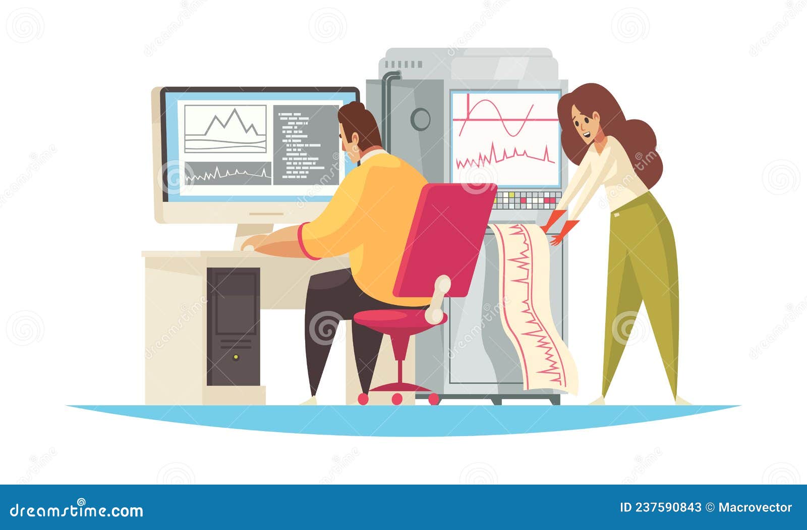 Geologist Field Work Composition With Man And Woman Taking Geodetic ...