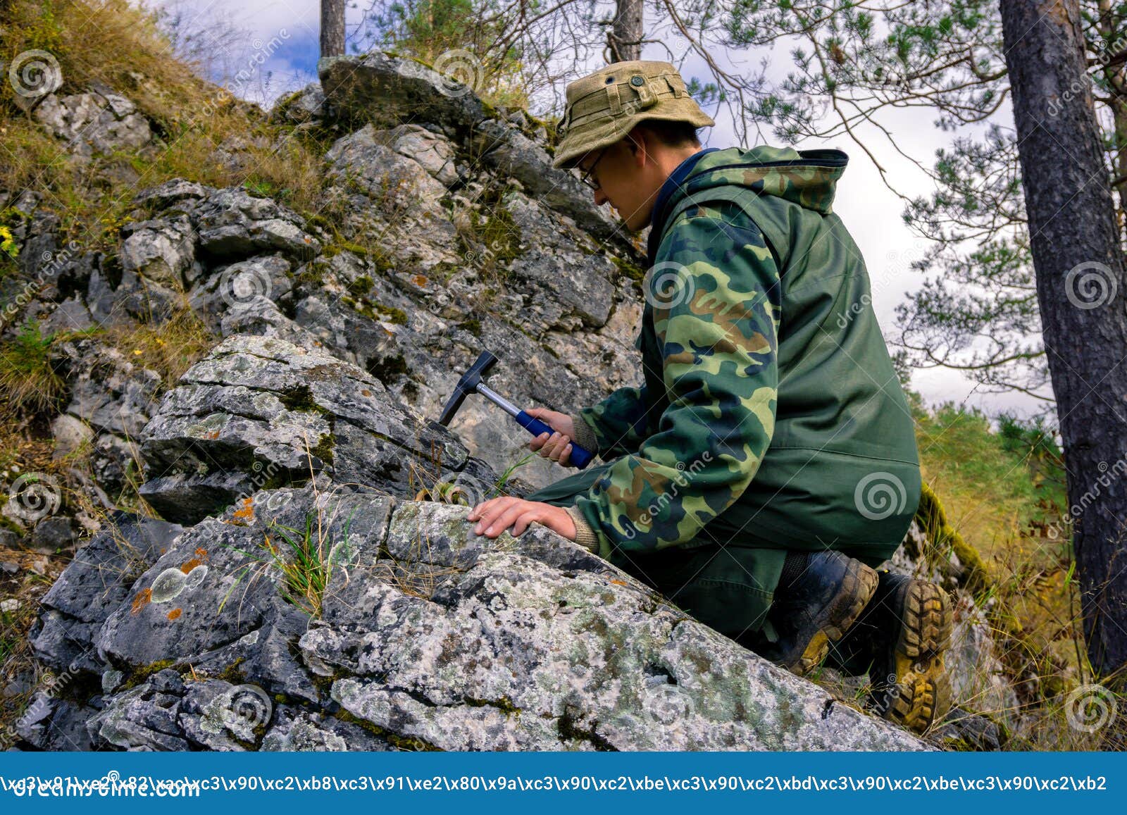 Geologist Takes a Rock Sample Stock Image - Image of geologist, outdoor ...