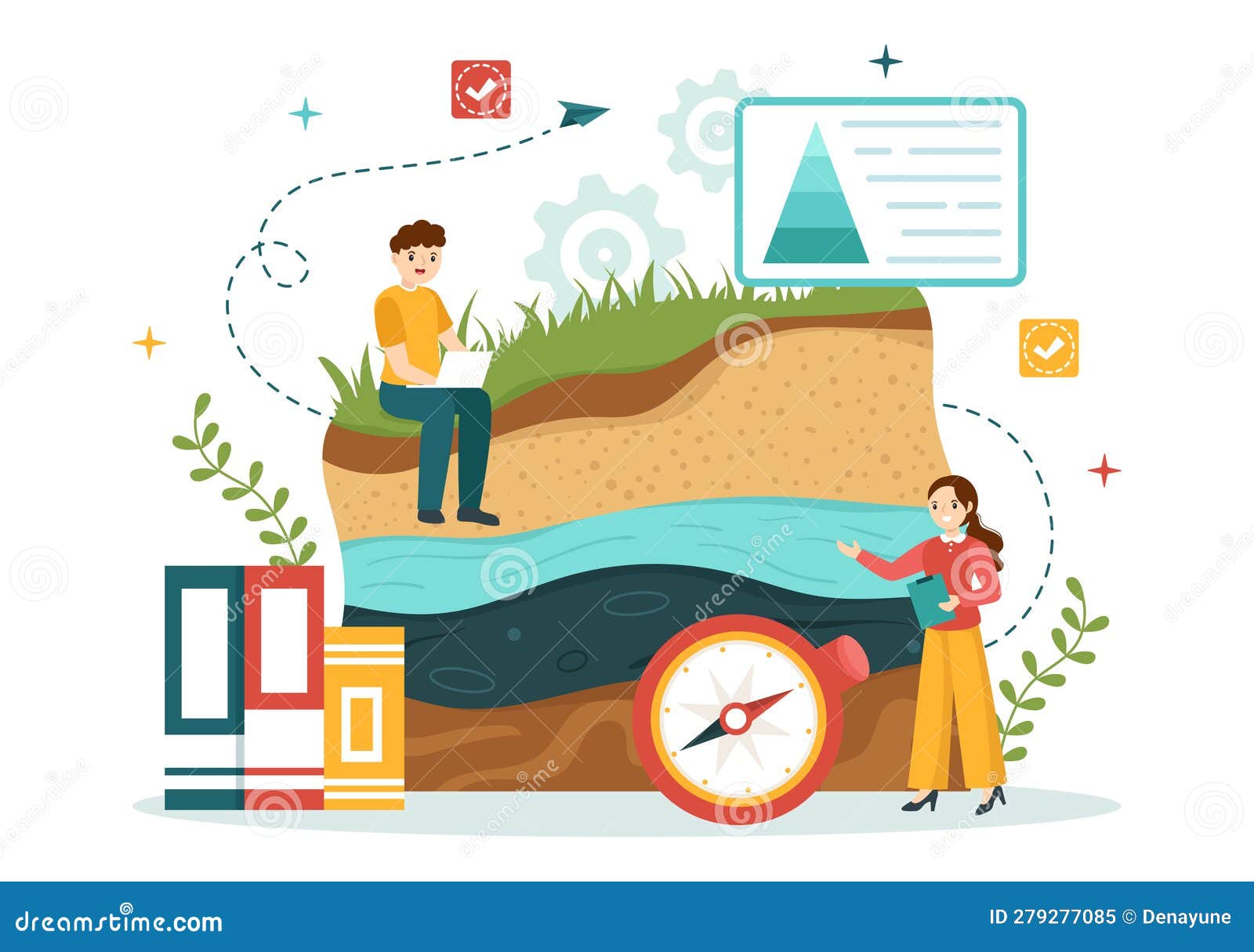 Geologist Vector Illustration with Soil Analysis and Features of the ...