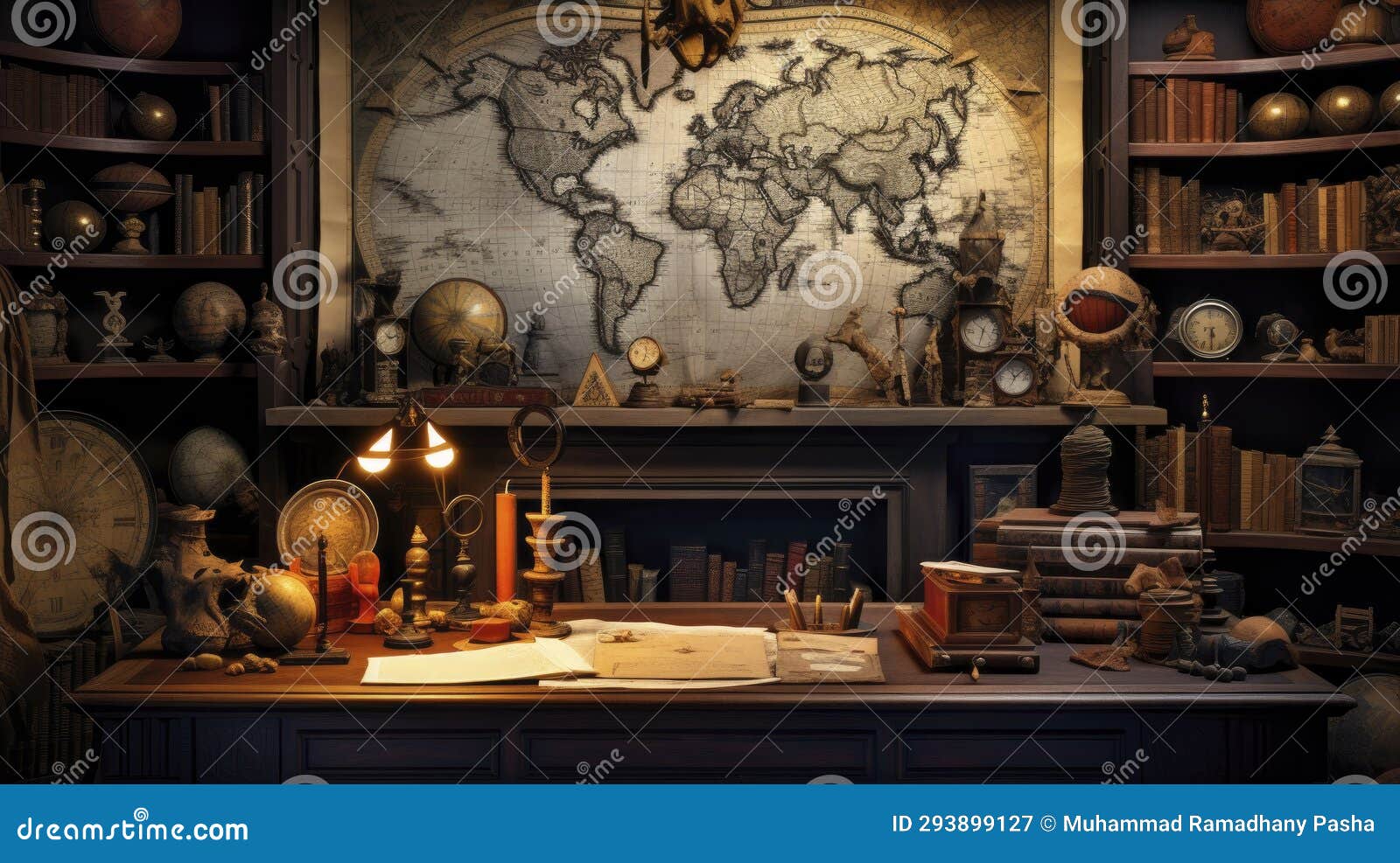 Geologist Work Desk. on His Desk are: Map Case, Geological Hammer ...