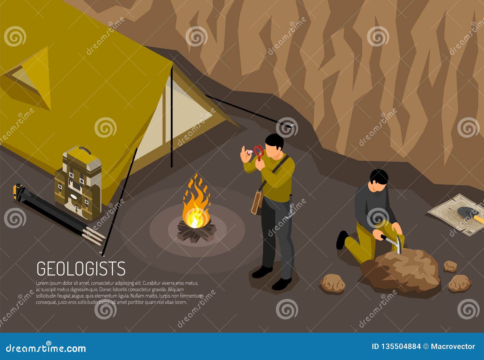 Geologist Camp Isometric Illustration Stock Vector - Illustration of ...