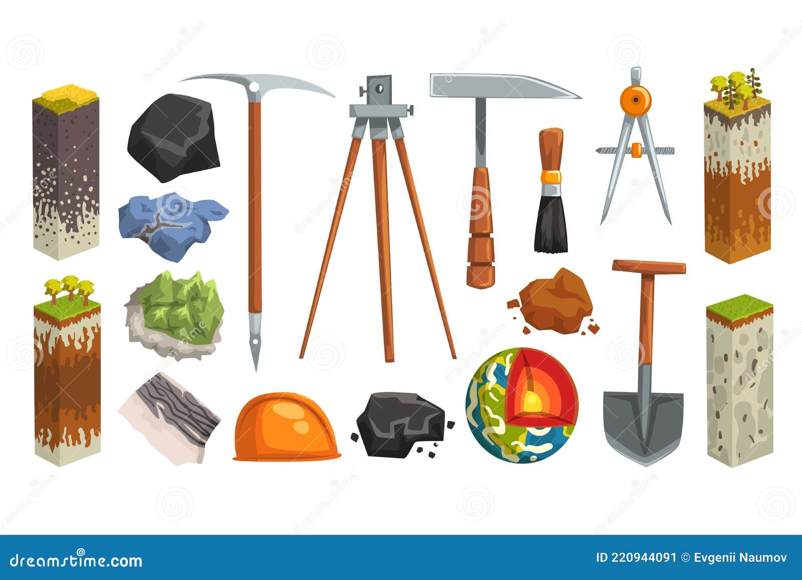 Geology and Earth Exploration Related Symbols Set, Globe Structure ... Geology and Earth Exploration Related Symbols Set, Globe Structure ...