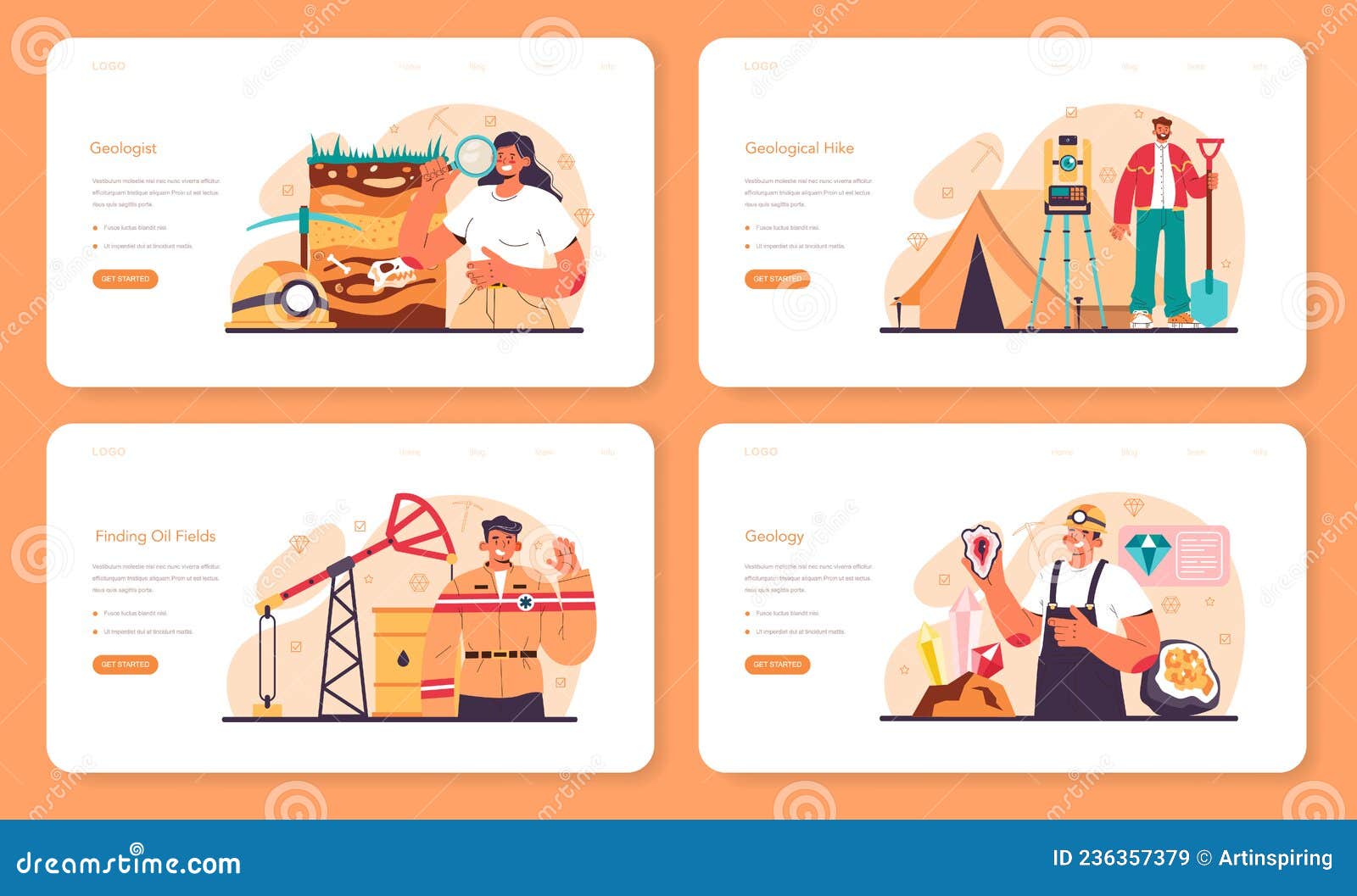 Geology Web Banner or Landing Page Set. Scientist Study Structure Stock ...