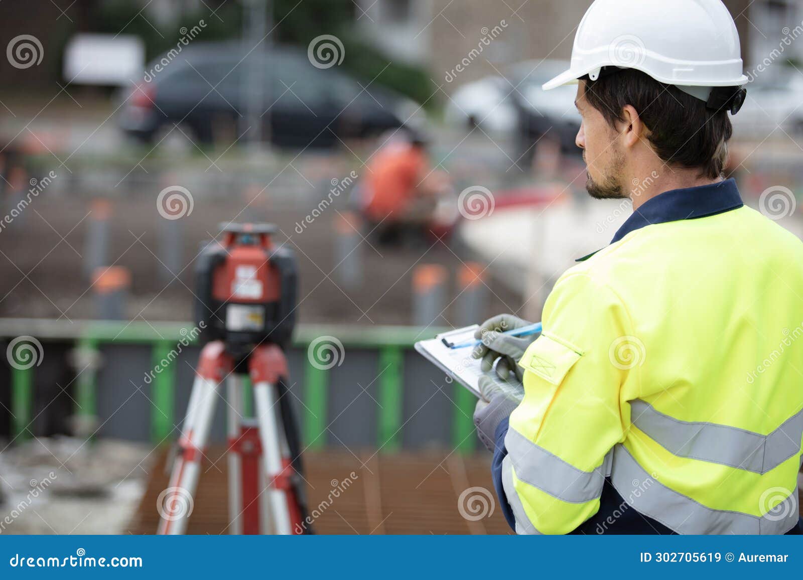 Geometer Measuring Foundation at Construction Site Stock Image - Image ...