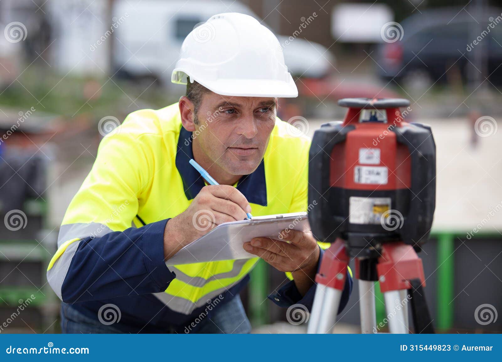 Geometer at Work at Construction Site Stock Image - Image of gerometer ...
