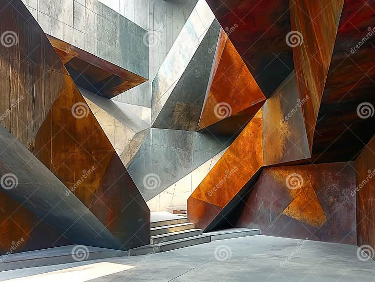 Geometric Abstract Architecture with Rusty Metal Panels Stock Image ...
