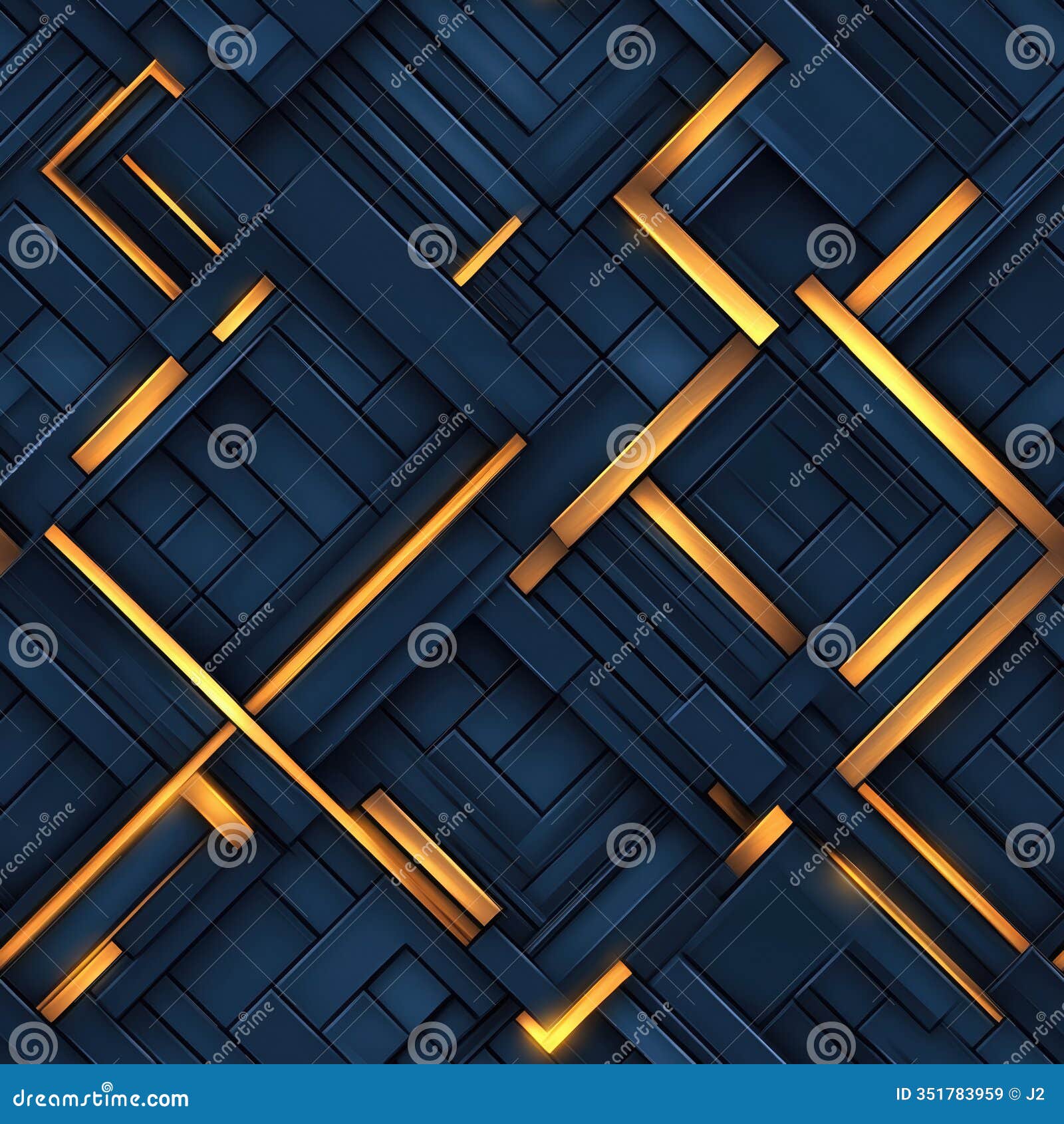 Geometric Abstract Art with Dark Blue Interlocking Patterns and ...