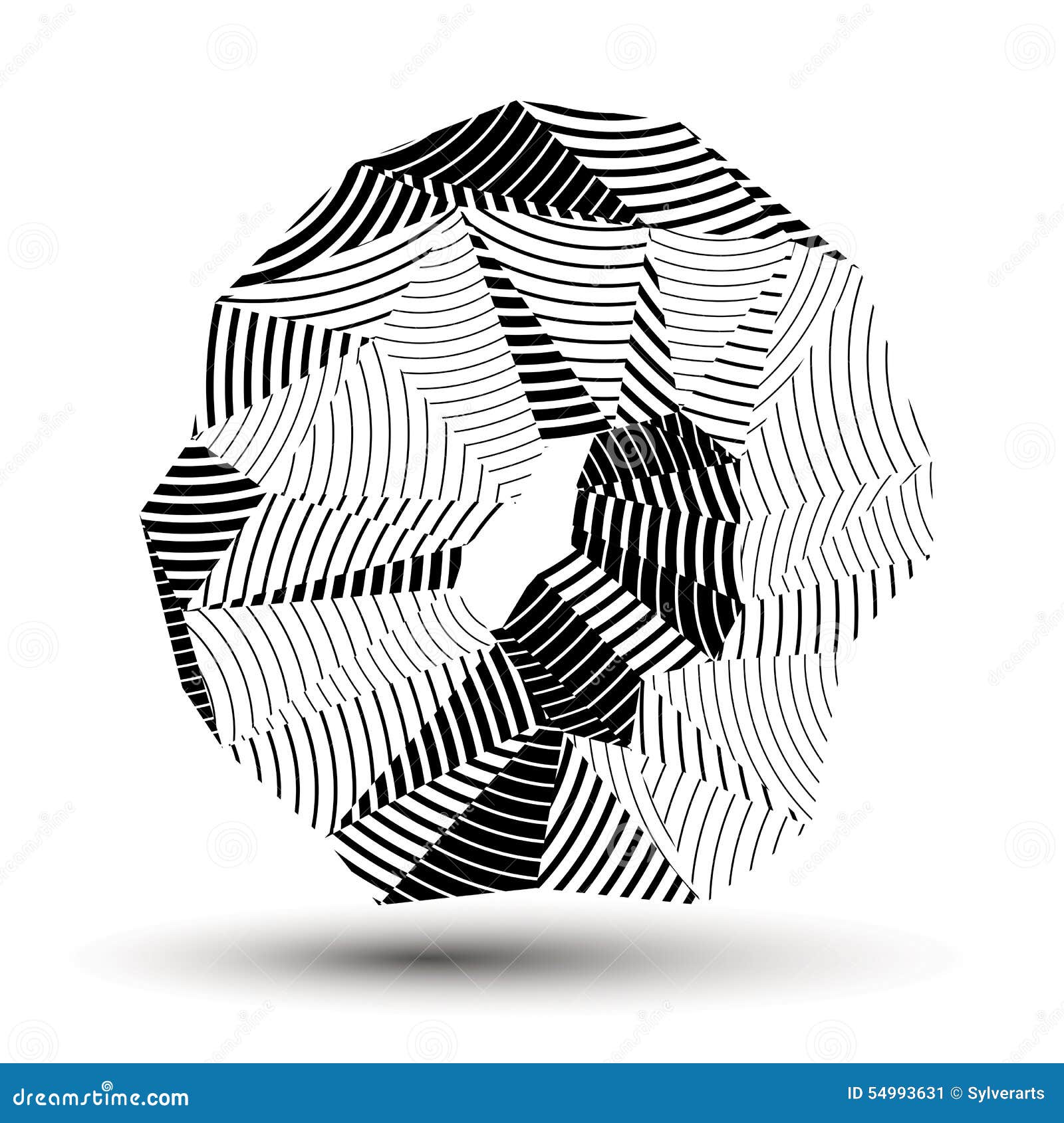 Geometric Abstract 3D Complicated Striped Object, Monochrome Asymmetric ...