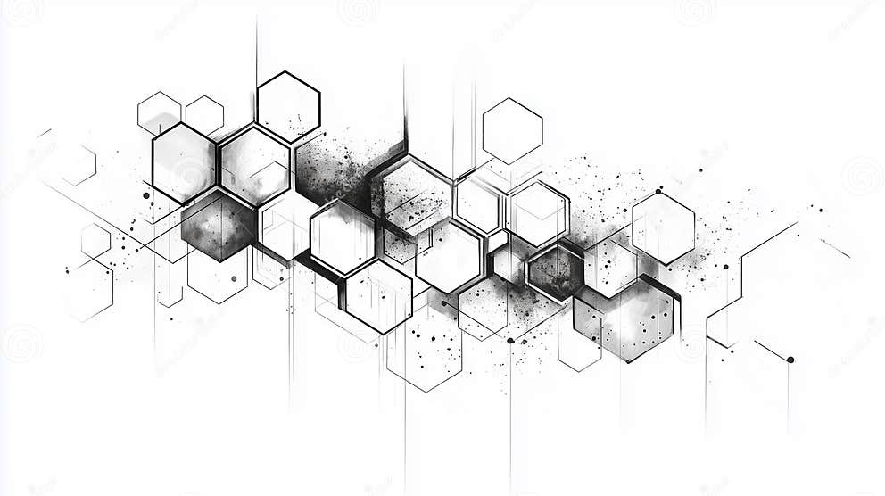 Geometric Abstract Design with Hexagonal Patterns and Black Ink ...