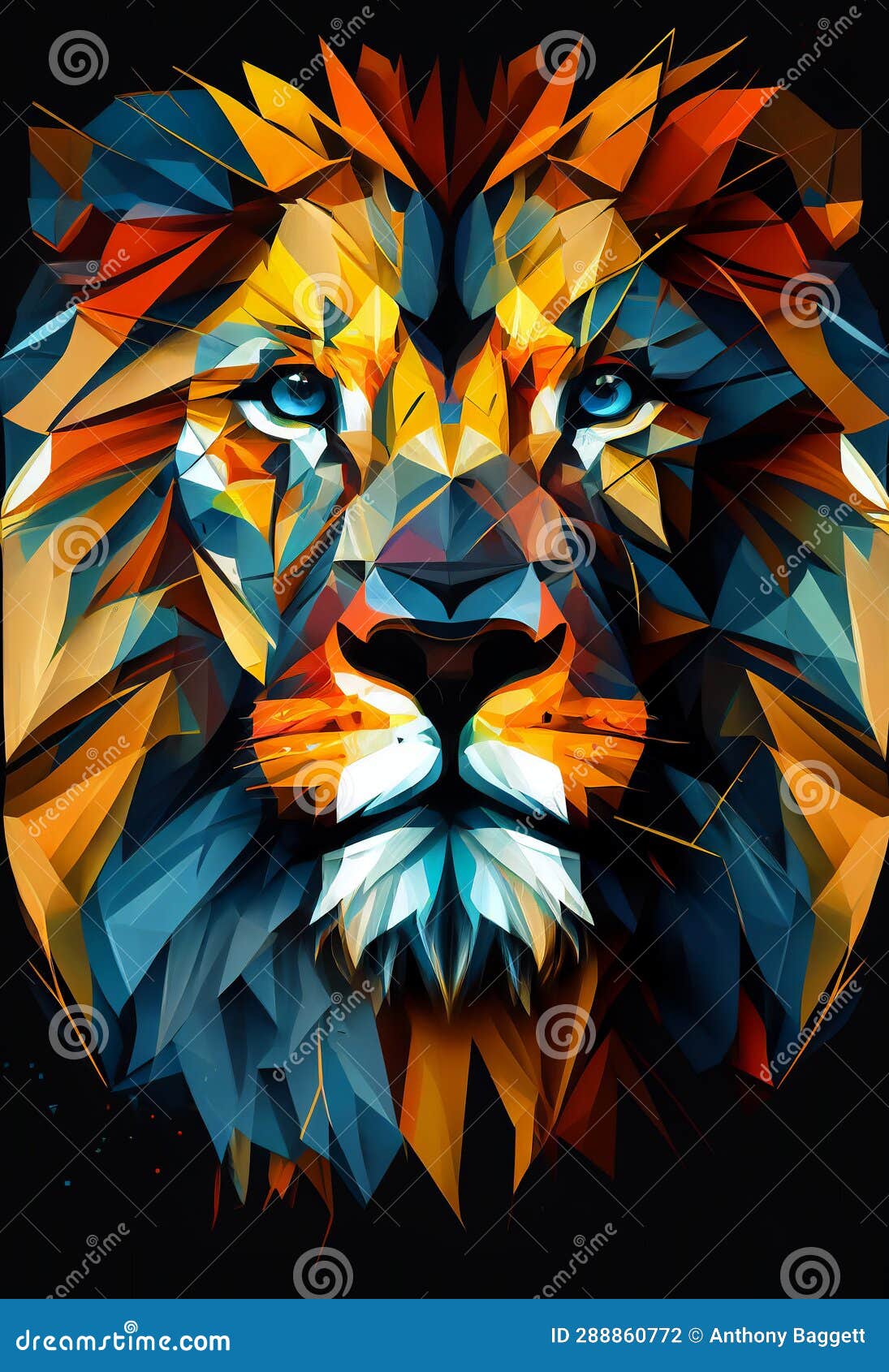 Geometric Abstract Lion Head Portrait with the Face in a Polygon ...