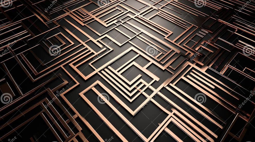 Geometric Abstract Metallic Pattern with Copper Maze Effect Against ...