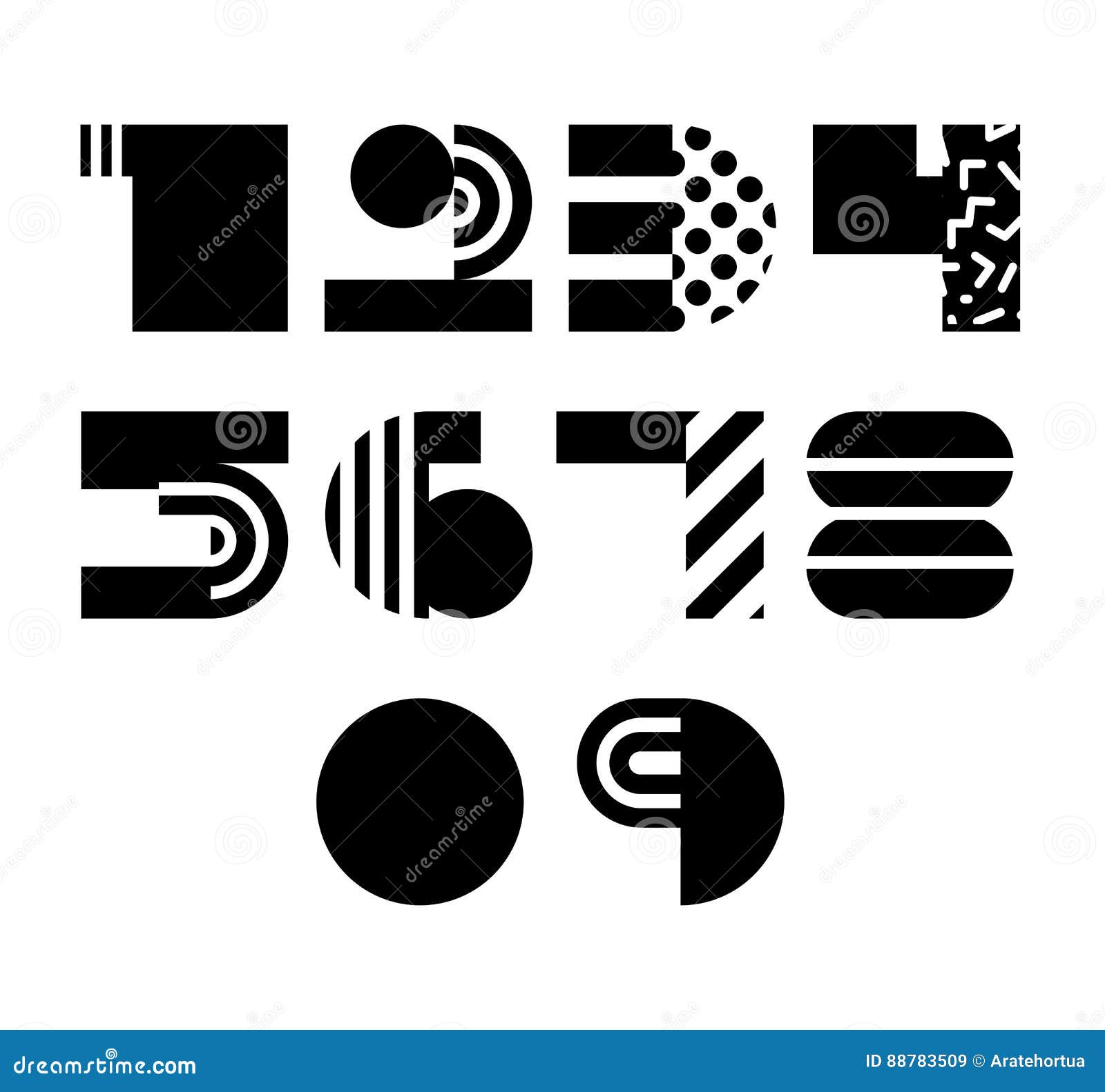 Geometric Abstract Numbers Isolated. 90s 80s Style Stock Illustration ...