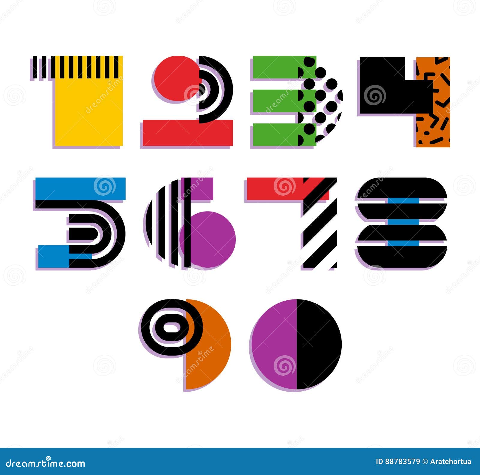 Geometric Abstract Numbers Isolated. 90s 80s Style Stock Illustration ...