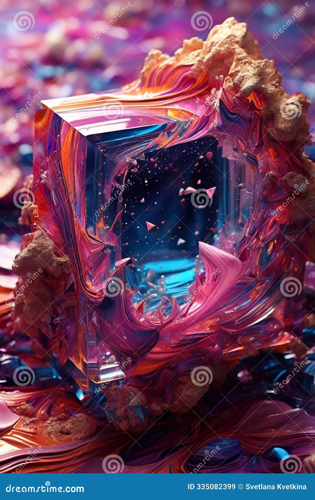 Geometric Abstraction, Deep 3D Depth Effect, Bright Fragments of Broken ...